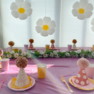 Flower Power Daisy Floral Groovy Birthday Party HAT Pink Kids Printable ...