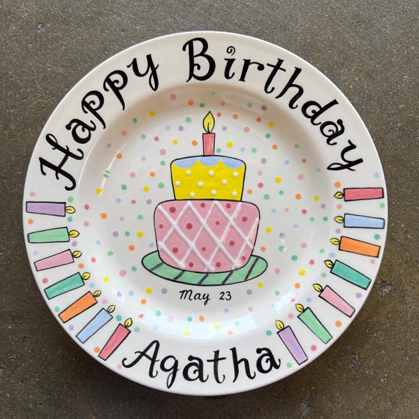 Birthday Plate, Custom Name Personalized Hand Painted Ceramic Birthday ...