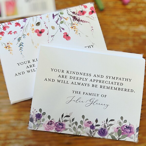 Floral Personalized Sympathy Acknowledgement Cards, Funeral Thank You ...