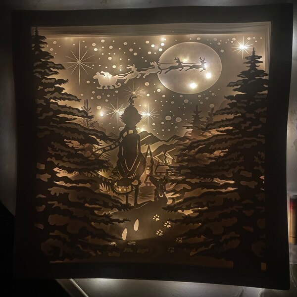 Merry Christmas Shadow Box/lightbox Snow Santa's Cabin - Christmas ...