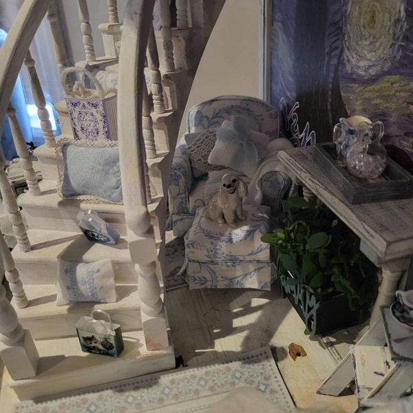Miniature/dollhouse Shabby Chic Armchair, Ottoman and Optional Pillows ...