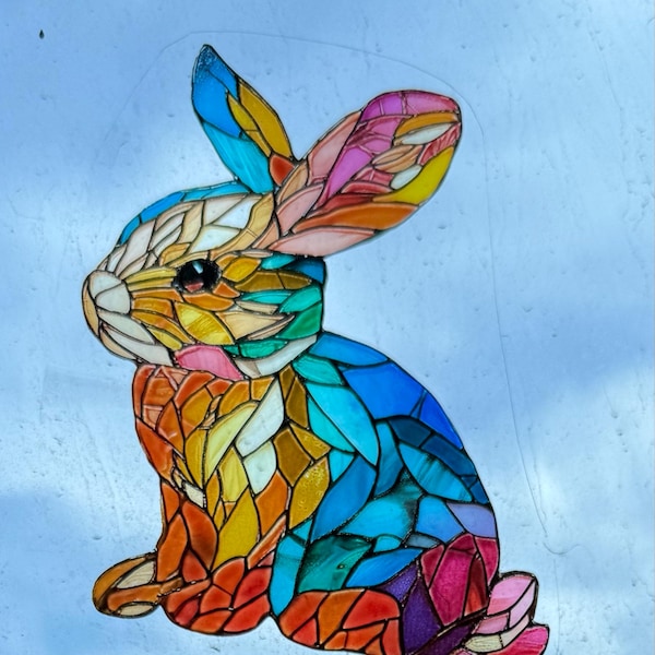 Bunny Stained Glass Window Cling Window Sticker Decal - No Adhesive ...