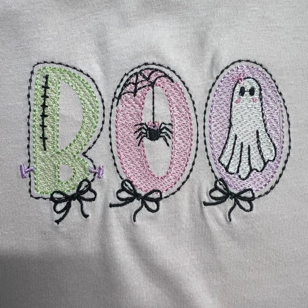 BOO Girl With Bows Sketch Stitch Machine Embroidery Design File, Fall ...
