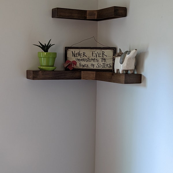 Rustic Wooden Corner Shelves, Corner Floating Shelves, Floating Shelf ...