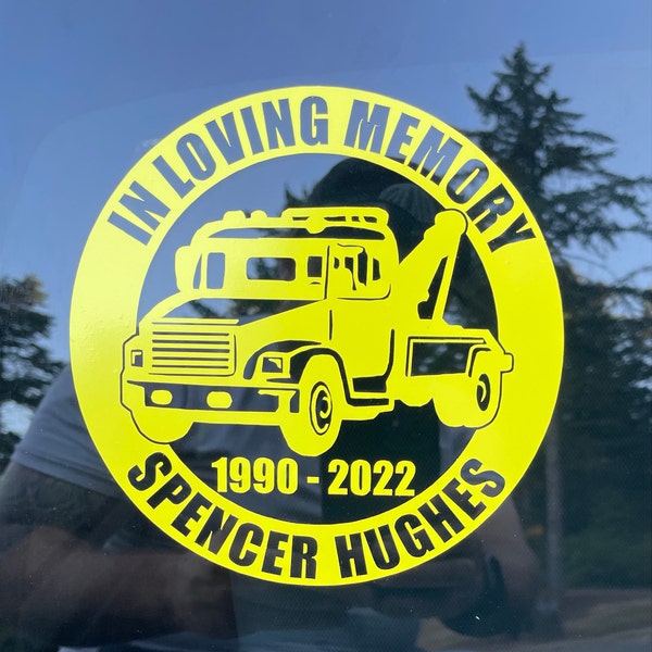 In Memory Tow Truck Vinyl Decal Sticker - Personalize With Name and ...