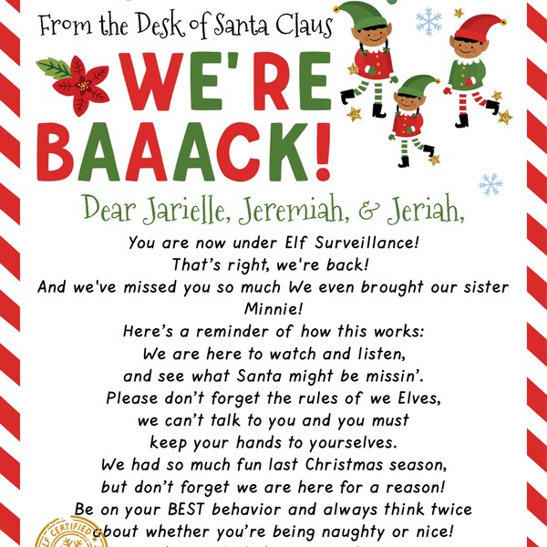 Hello Letter From Elves Editable Template, Christmas We're Back Elves ...