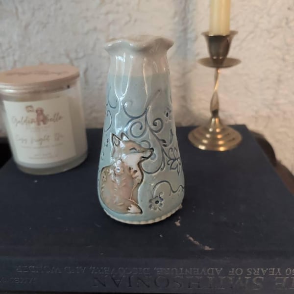 Handmade Ceramic Fox Vase, Fabric Design, Stoneware Pottery, Multi Use ...