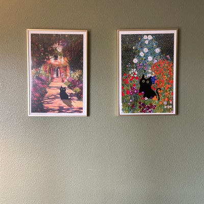 Monet Garden Cat Print, Claude Monet Flowers Cat Poster, Cat Art ...