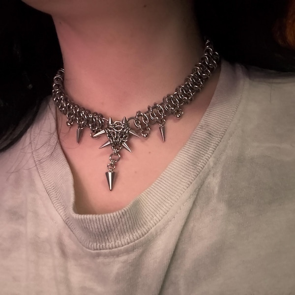 Spiked Star Necklace, Chainmail, Chainmaille Byzantine, Stainless Steel ...