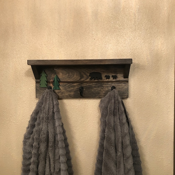 Rustic Wood Shelf With Hooks, Wood Shelf With Hooks, Entryway Shelf ...