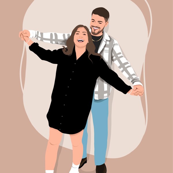 Couple Portrait, Gift for Couple, Faceless Portrait, Engagement Drawing ...