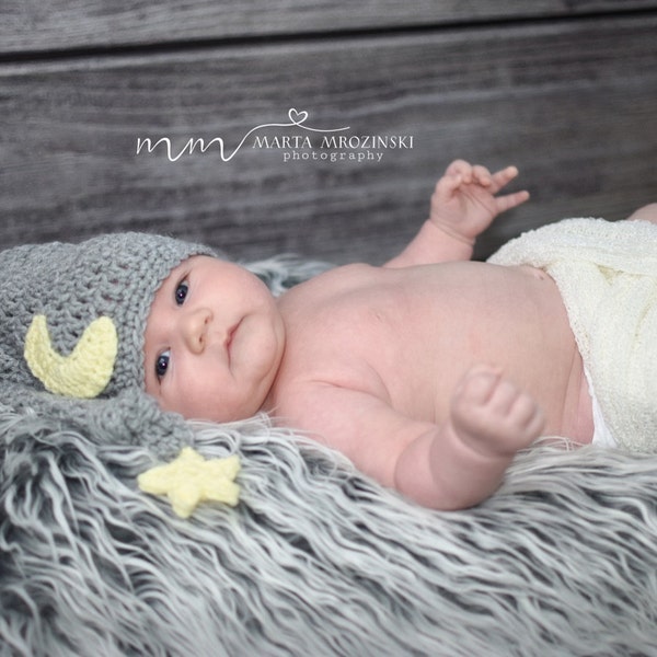 Baby Moon Hat, Newborn Photo Prop, Sleepy Time Hat, Moon and Star Hat ...