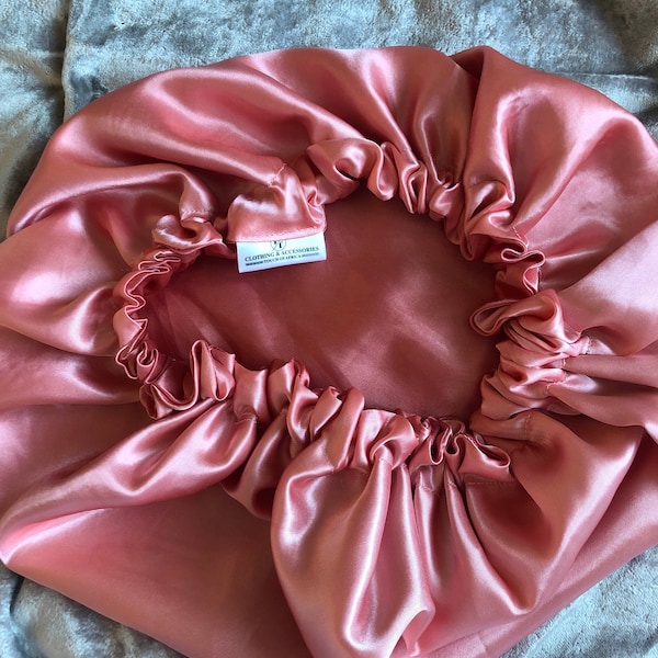 Perfect Fit Pink Reversible Satin Hair Bonnet | Satin Elasticated ...