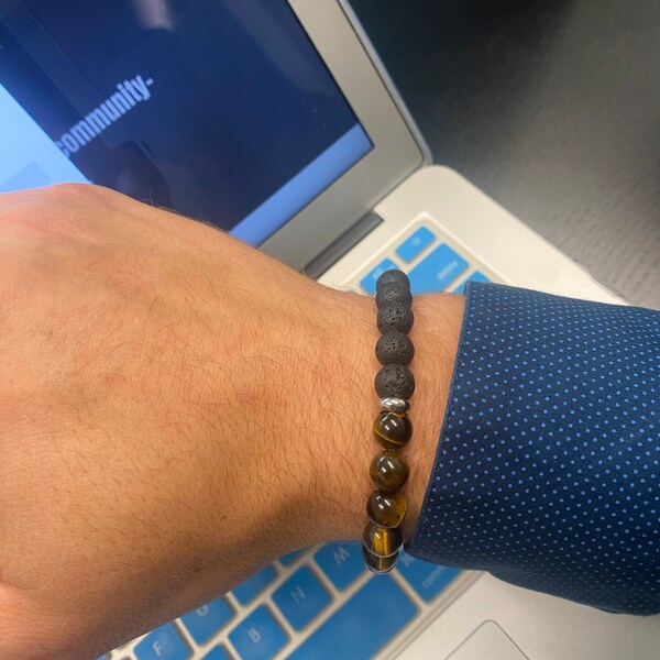 Tiger Eyes & Lava Rock Essential Oil Diffuser Bead High Quality Stretch ...