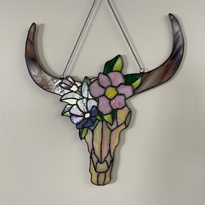 Cow Skull With Roses Stained Glass Pattern Digital Download - Etsy