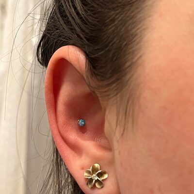 Triple Forward Helix Gold Tone Clear Prong Set Cubic Zirconia 18G 1/4 2 ...