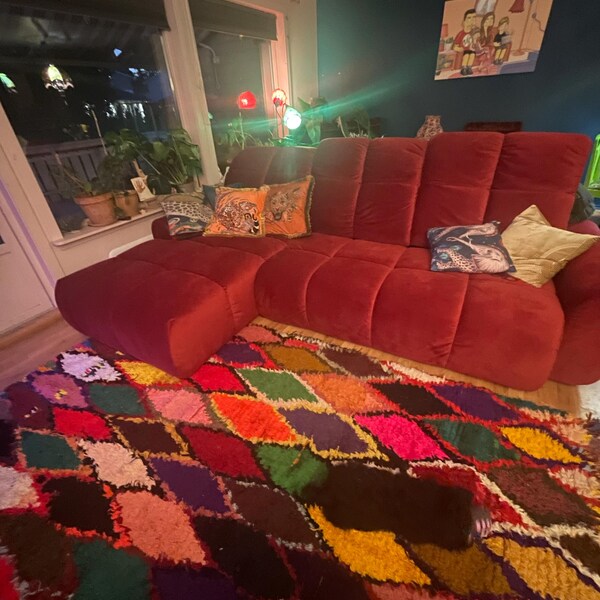 Fine Moroccan Green Rug, Colorful Boujaad Rug, Handmade Rug, All Wool ...