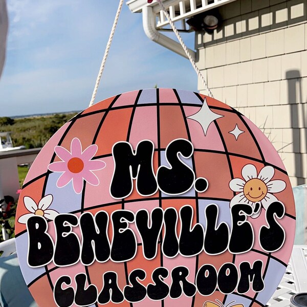Disco Classroom Door Sign, Groovy Teacher Door Hanger, Back to School ...