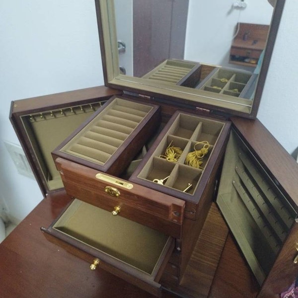 Jewelry Organizer,large Jewelry Box,6-tier Wooden Jewelry Box With Lock ...