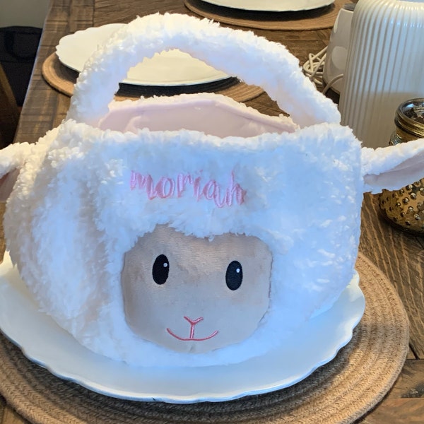 Lamb Embroidered Plush Easter Basket, Easter, Easter Basket, Easter ...
