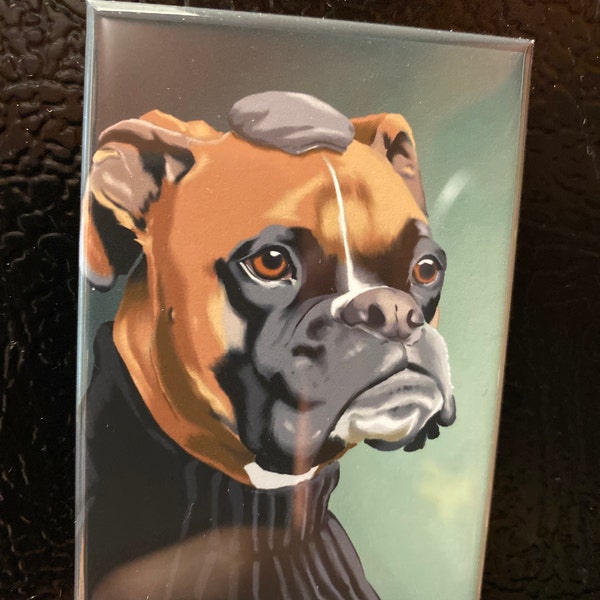 Boxer Dressed Dog Art Magnet, Boxer Dog Breed Gift, Kitchen Magnet of a ...