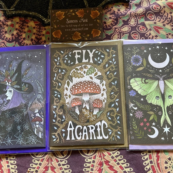 Set of 6 Mini Celestial Witch Prints Spooky A6 Purple Illustration ...