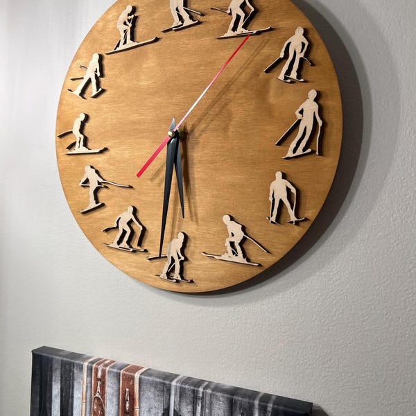 Ski Wood Clock, Ski Decor, Skier Wall Art Decor, Gift for Extreme ...