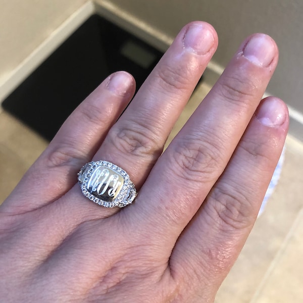 Personalized Sterling Silver CZ Monogram Ring - Elegant Initial Jewelry ...