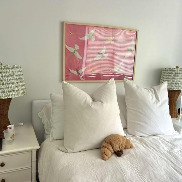 Pink Birds & Butterflies Art Print | Abstract Painting | Girl Apartment ...
