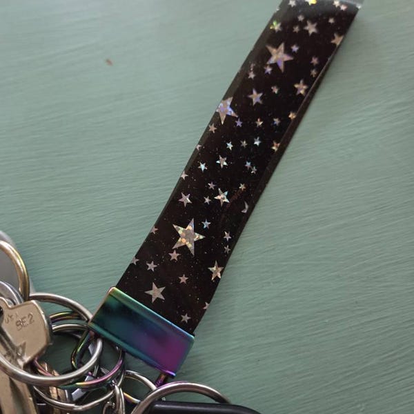 Transparent Jelly Key Fob | Holographic Stars Wristlet | Keychain | Key ...