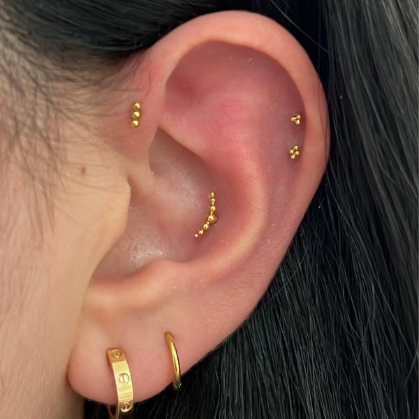 Titanium Beaded Curved Labret in Gold, Black, or Silver for Conch, Flat ...