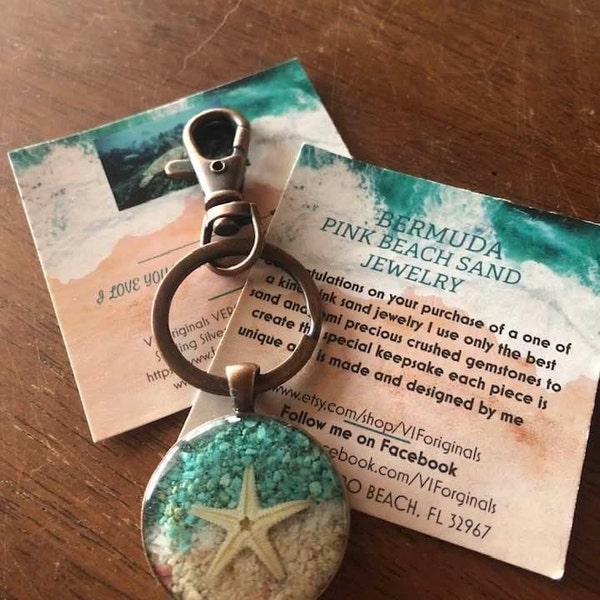 Beach Sand Keychain: Starfish, Turquoise, Destination Souvenir - Etsy