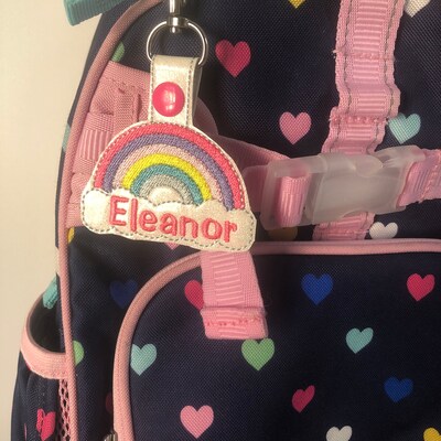 Bag Tag, Personalized Name, Rainbow School Backpack Tag, Key Fob, Key ...