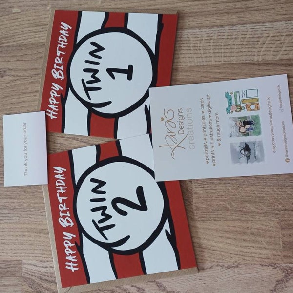 Twin Birthday Cards: Dr. Seuss-inspired Red Stripe Design - Etsy