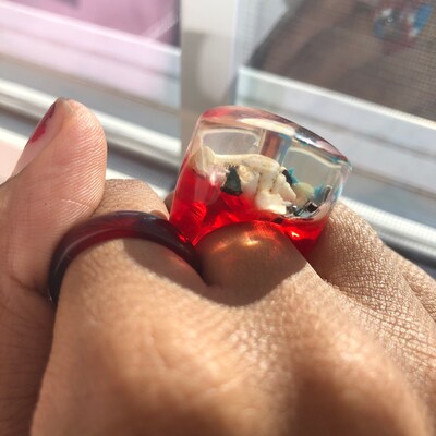 Vintage Plastic Heart Rings With Seashells Inside DEADSTOCK - Etsy