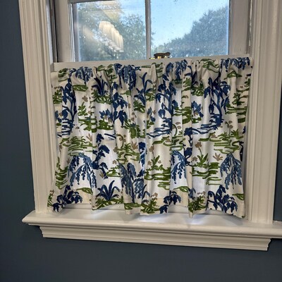 Pleated Lynn Block Print Cafe Curtain , Tier Curtains, Kitchen Curtains ...