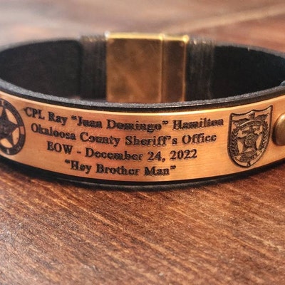 Custom Military Memorial Leather Bracelet, Army Remembrance KIA ...