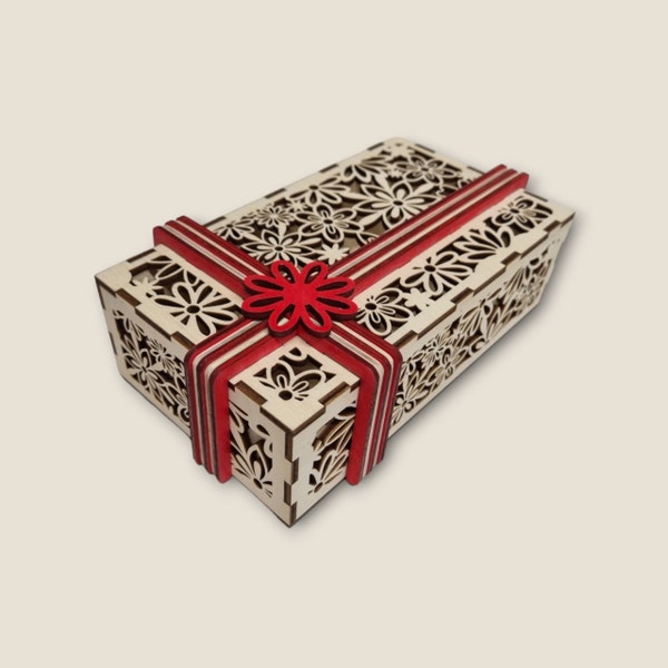 Valentine Day Gift Box With Ribbon Decorative Wooden Laser Cut Jeweler ...