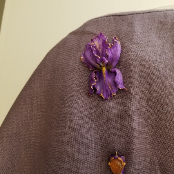 Purple Iris Flower Brooch Iris Art Pin Brooch Flower Polymer Clay ...