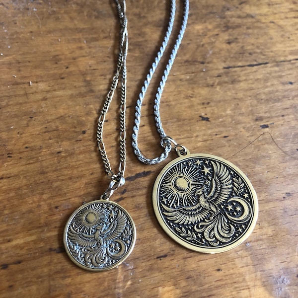 14k Gold Griffon Necklace, Sterling Silver Celestial Pendant, Mythical ...