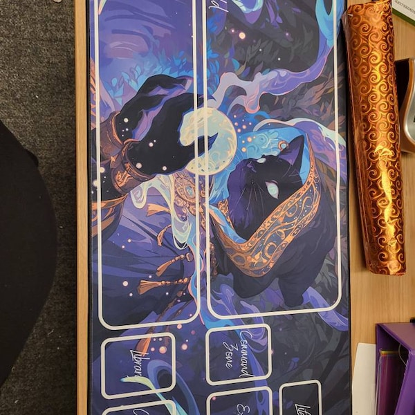 MTG Playmat With Zones, Cat Sorcerer Themed TCG Playmat, Unofficial MTG ...