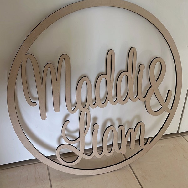 Personalised Wooden Hoop Sign for Wedding / Engagement - Custom Names ...