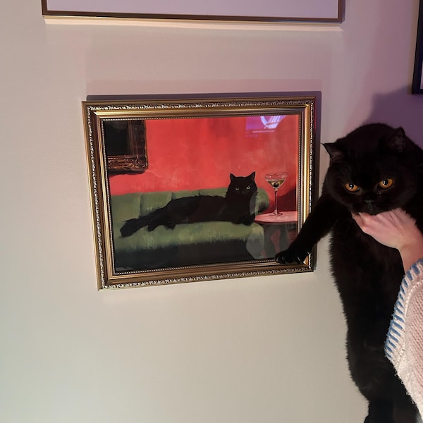 Black Cat With Martini Art Print | Cute Quirky Whimsical | Cocktail Art ...