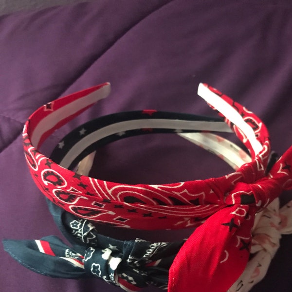 RED Bandana Knot Tie Headband Bandanna Headwrap Rock Fashion Headband ...