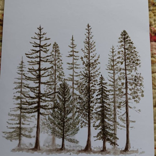 Pine Trees Print - Watercolor Trees, Watercolor Print, Mountain Art ...