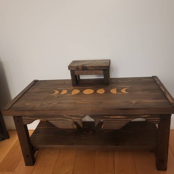 Moon Phases Pedestal Altar Table With Shelf - Etsy