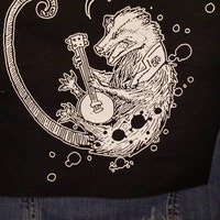 Folk Punk Banjo Opossum Patch - Screenprinting White Ink on Black ...