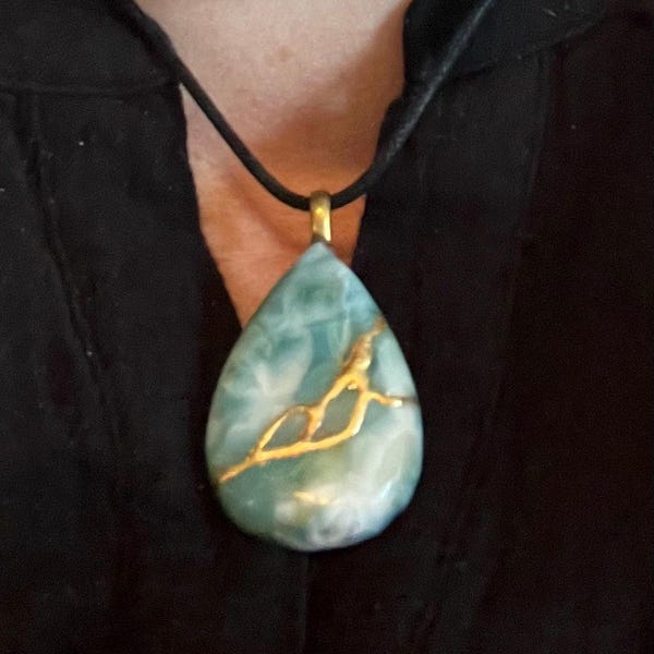 KINTSUGI NECKLACE JAPANESE Art Azurite Gemstone Handmade Jewelry Sleep ...