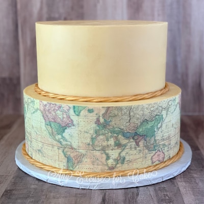 Vintage World Map Edible Cake Wrap or Pinwheel and Congrats Cake ...