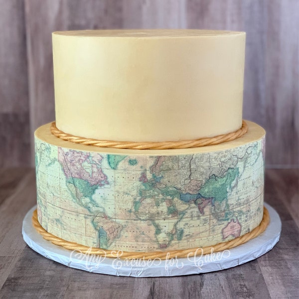Vintage World Map Edible Cake Wrap or Pinwheel and Congrats Cake ...